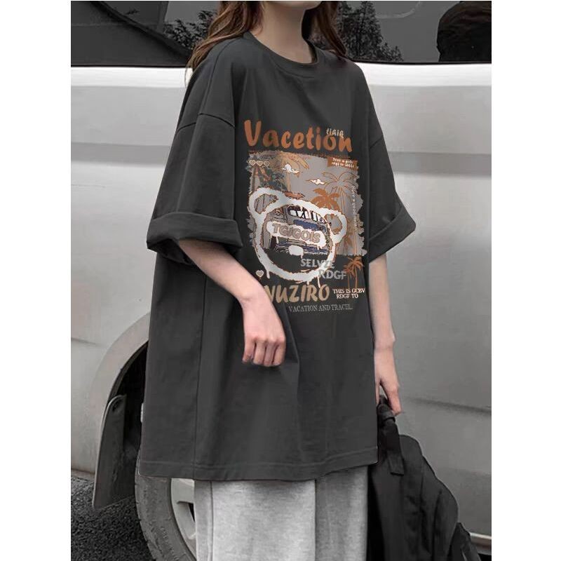 T Women's T-shirt American Retro Couple Short Sleeve T Women's T-shirt ...