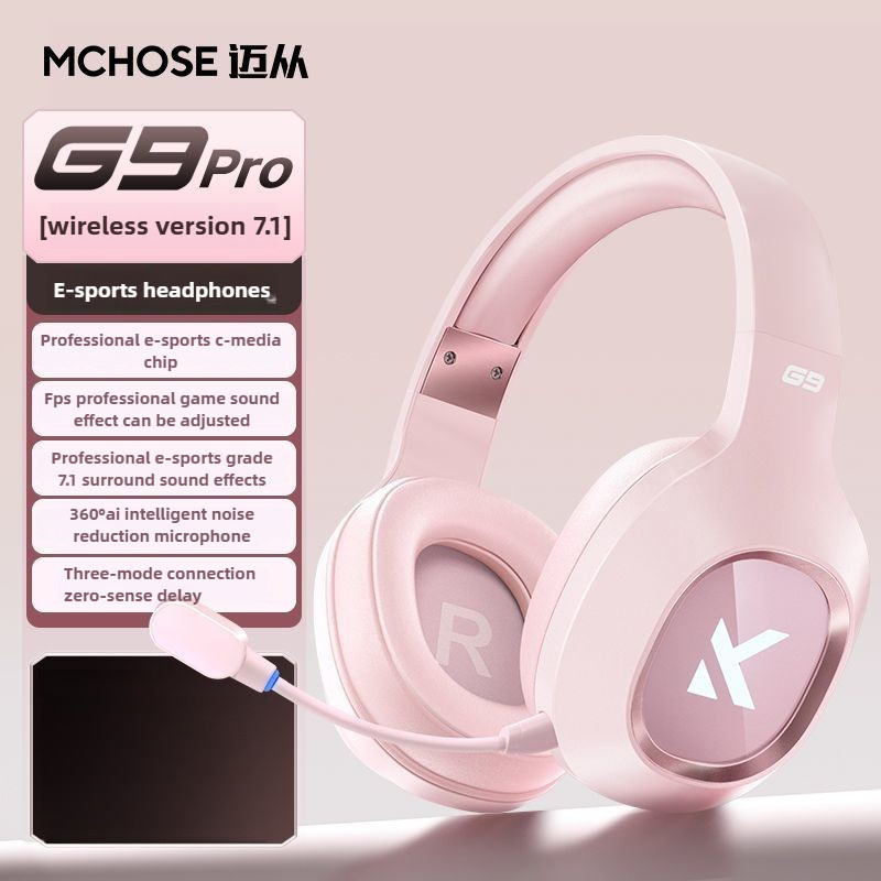 MCHOSE G9 Pro Headphones Head Mounted Pink Cute Girl Heart Gaming PC ...