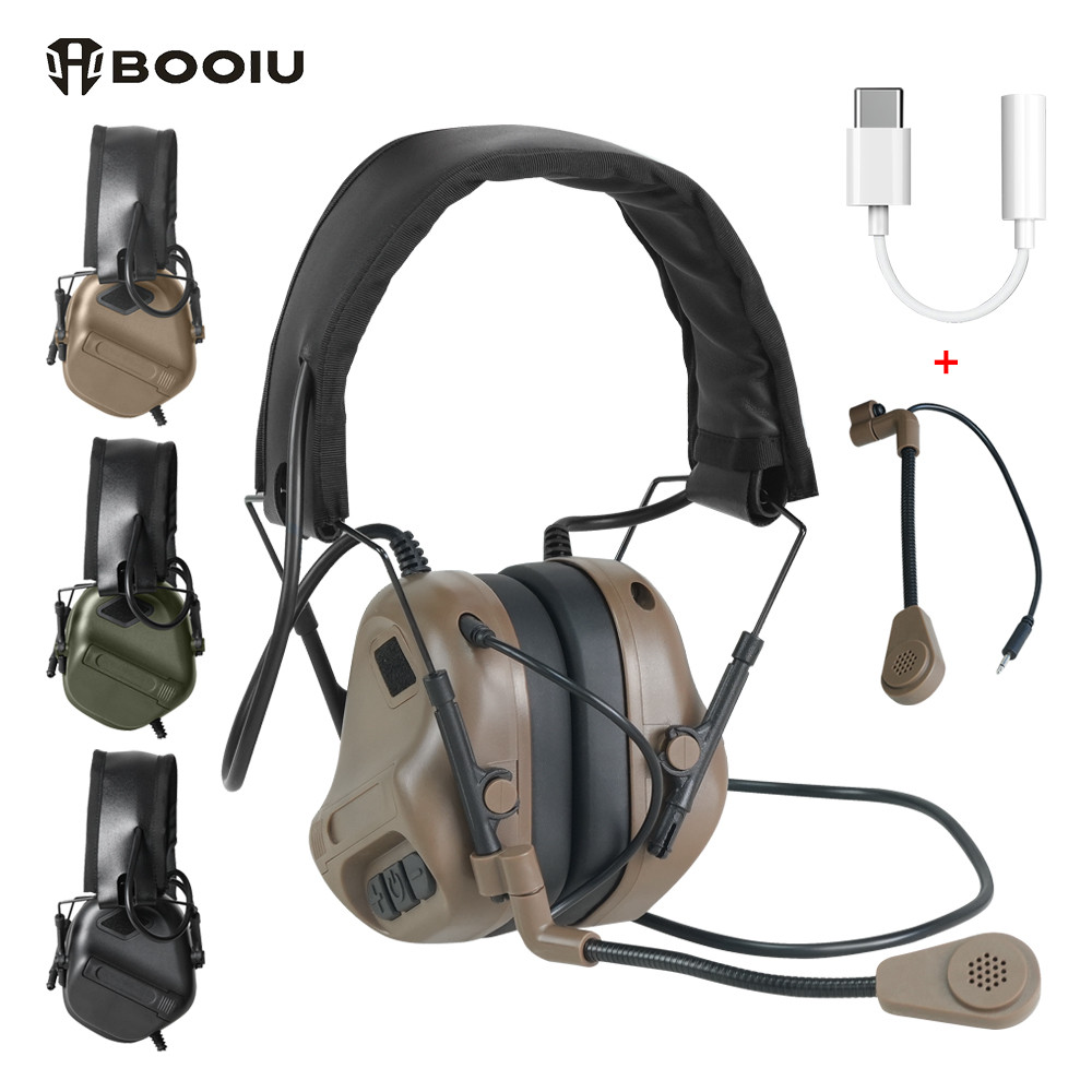 BOOIU Tactical Headset Retractable with Mic Outdoor Ear Protect ...