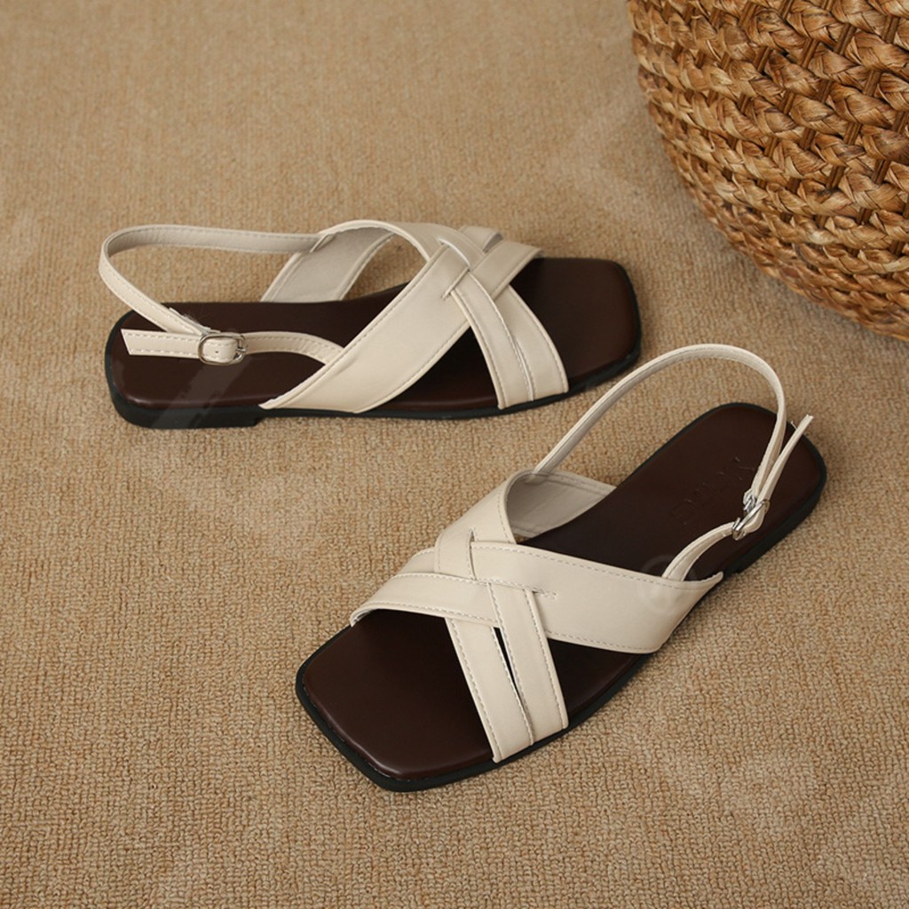 LALA New Sandals Unique strap with buckle Leather material 1.5cm Height ...