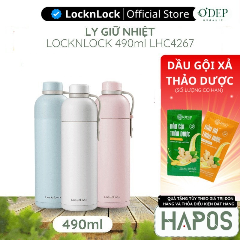 Genuine LocknLock thermos bottle 490ml, modern Pastel color, with ...