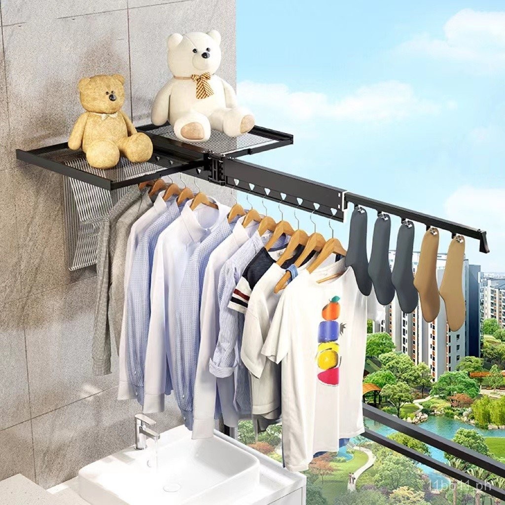 Balcony Folding Clothes Drying Rack Wall-Mounted Invisible Extendable ...