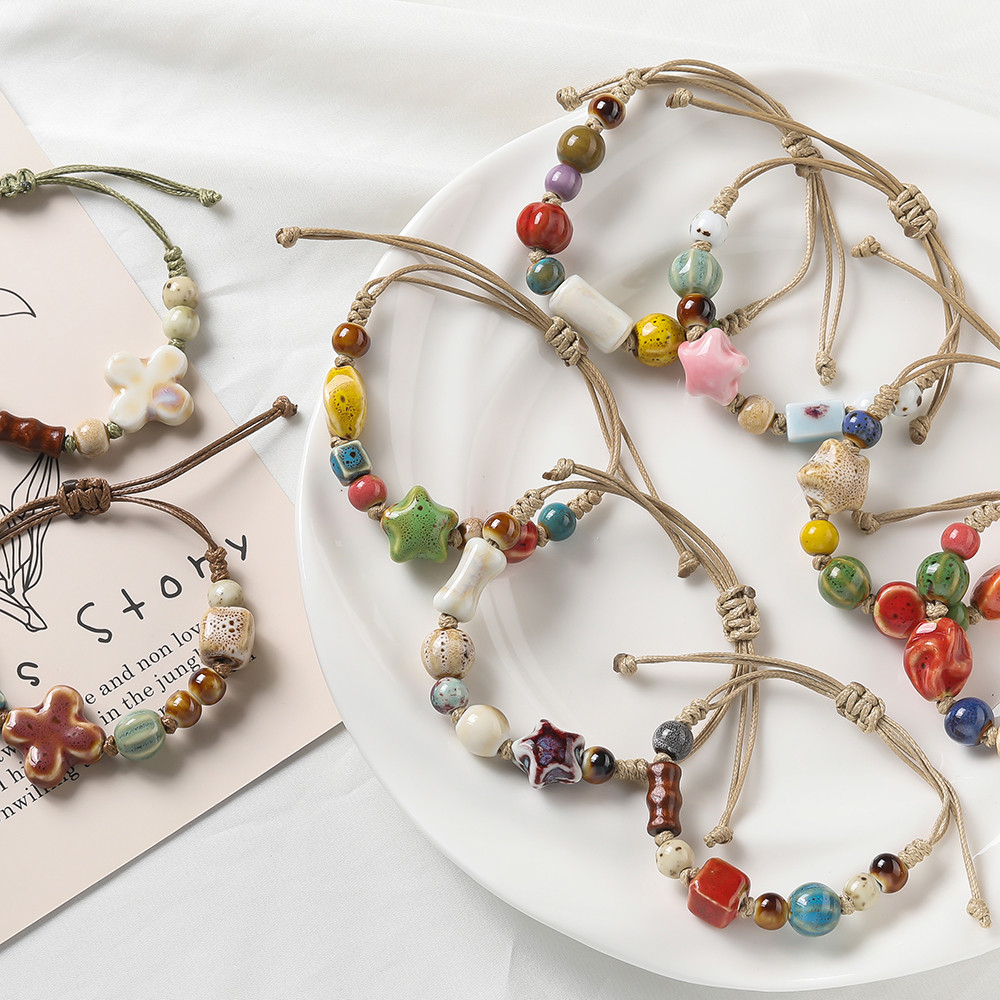 St.kunkka Hand-Woven Ceramic Bead Bracelet Retro Ethnic Style Ceramic ...