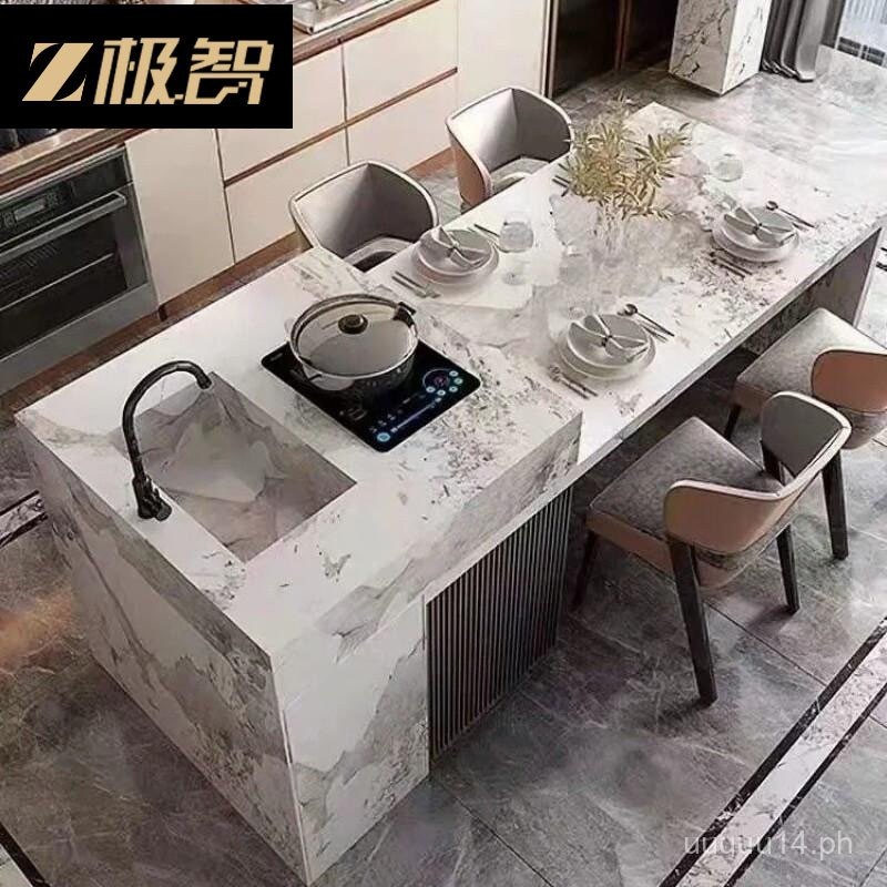 Expandable Rock Slab Island Table Dining Table Integrated Kitchen ...