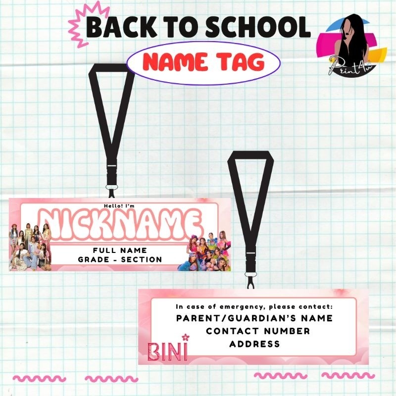 Name Tag Laminated Bini - nameplate for kids Back to school | Shopee ...