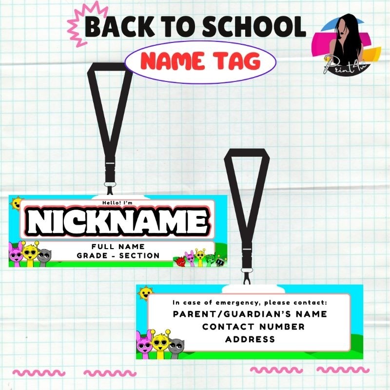 Name Tag Sprunki - Laminated Nameplate for Kids Back to school | Shopee ...