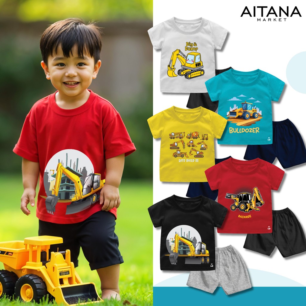 KATUN Baby Boy Short T-shirt Set Excavator Series Dozer Group Construct ...
