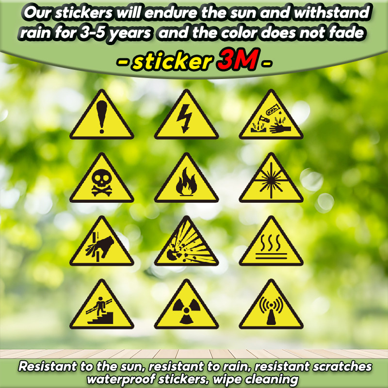 Yellow Triangle Warning Sign Self Adhesive Sticker Chemical Explosive ...
