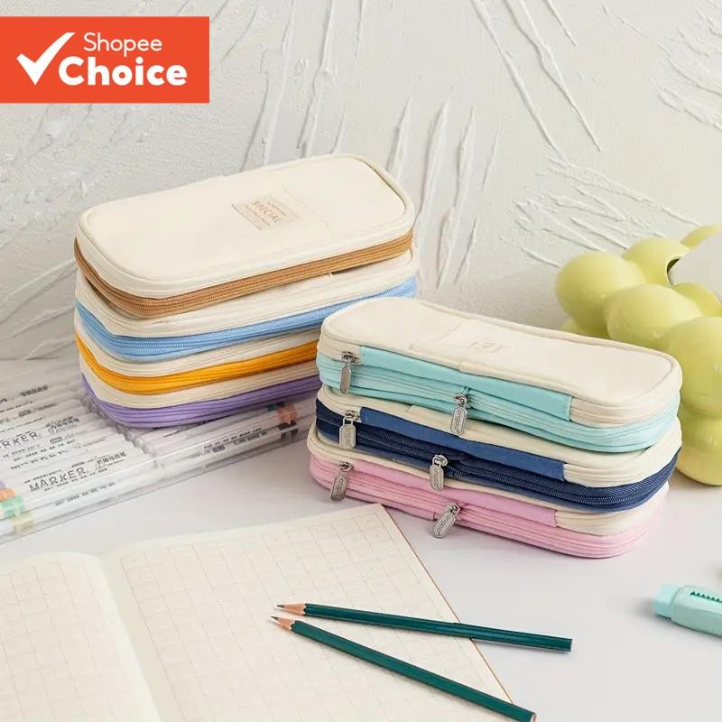 1 Double-Layer Stationery Pencil Case Modern Simple Canvas Waterproof ...