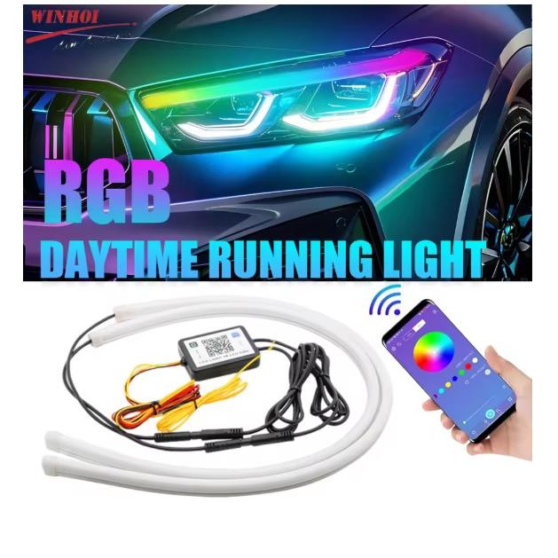 2PCS RGB Car LED Daytime Running Lights APP/Remote Control Flexible ...