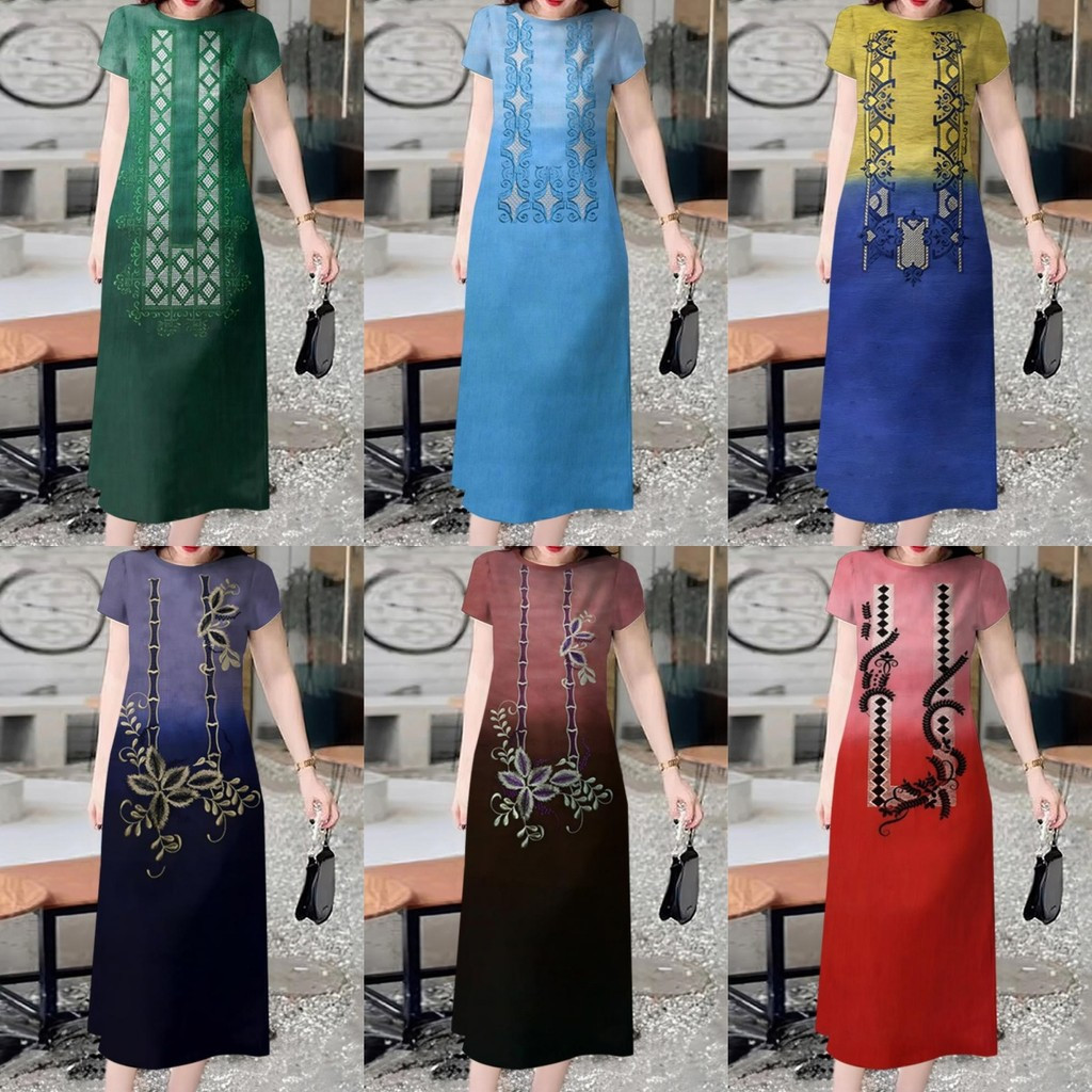 ASEAN traditional retro ethnic style short sleeved dress women's ...