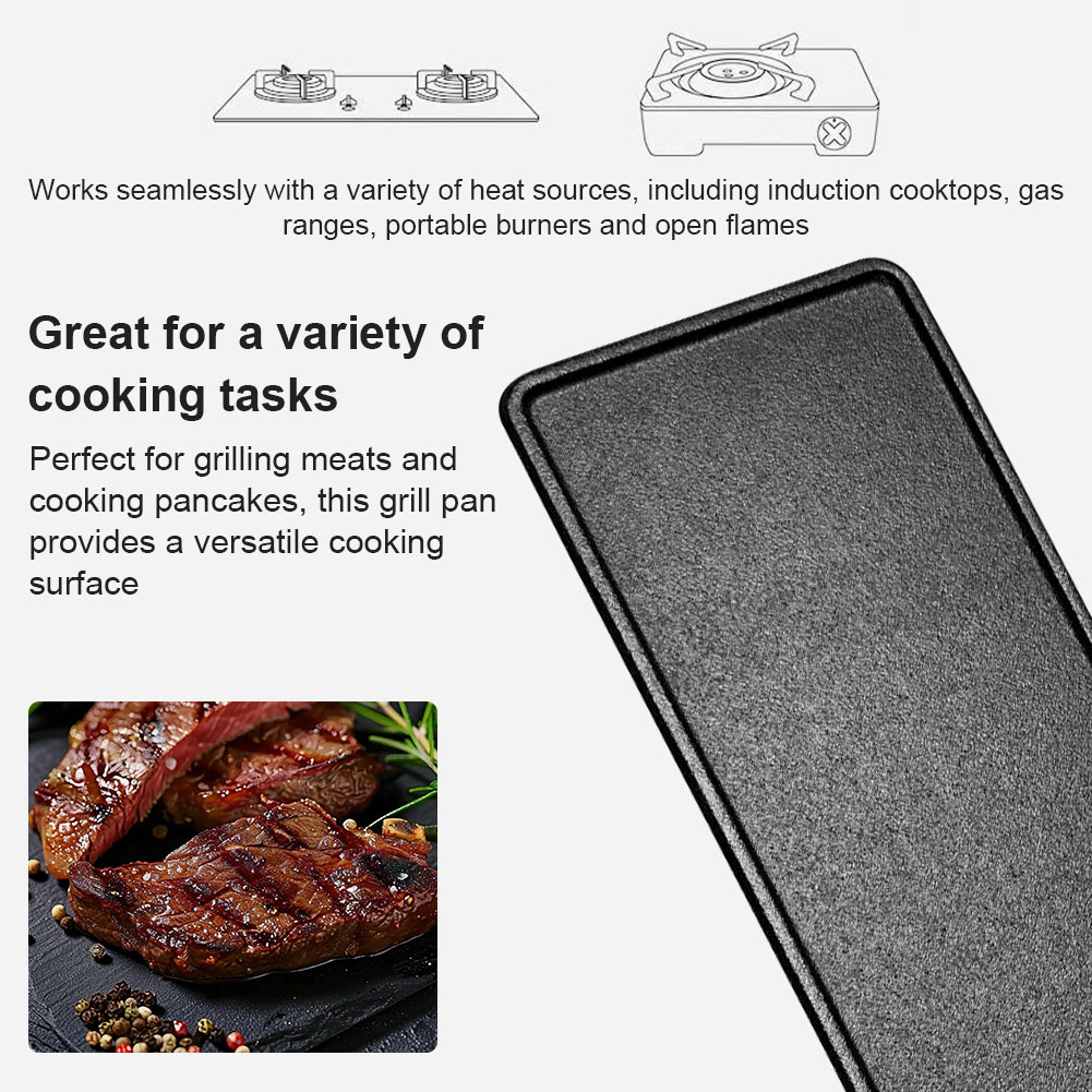 15.1 X 4.7in Cast Iron Flat Top Griddle Rectangular Griddle Grill Pan ...
