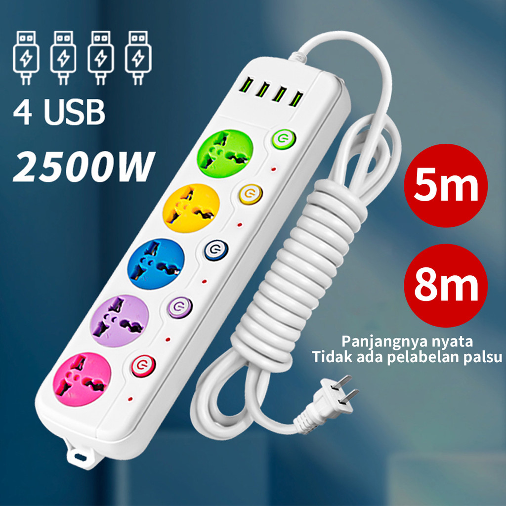 extension socket Power strip 8 metro, 2500w outlet socket, USB ...