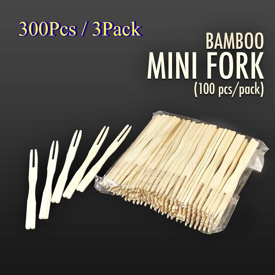 300pcs Bamboo Mini Fork Fruit Pick Disposable Party Supplies Fork 9cm ...