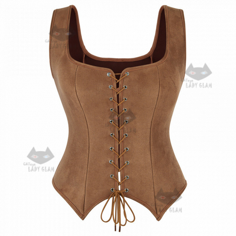 CATeye03065 LadyGlam Gorgeous Elegant Corset, Suede Front-Tie Strapless ...