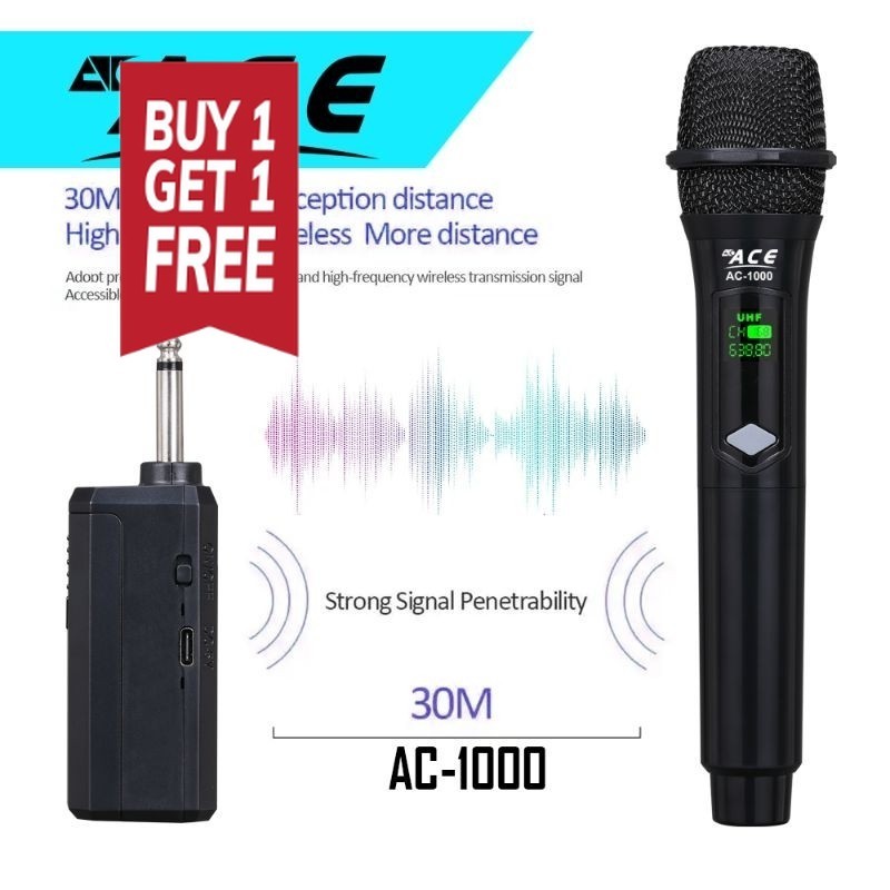 ACE AC-1000 Professional UHF Wireless Rechargeable Microphone | Shopee ...