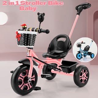 2 in 1 Stroller Bike for Baby 3 Wheels Bike Girl Kid Trolley with Basket Push Handle Stroller ...