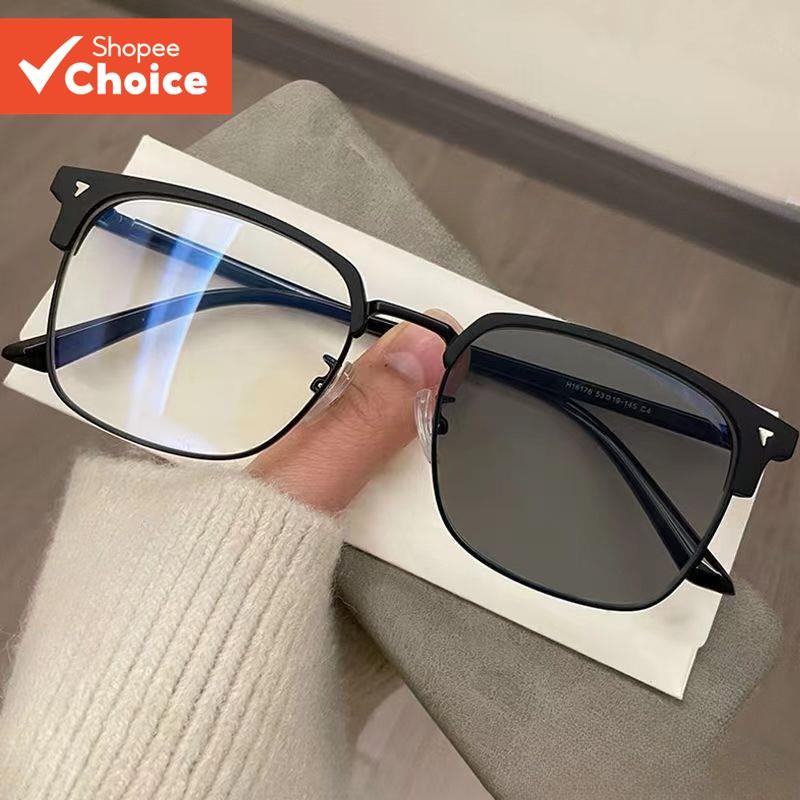 Photochromic Blue Light Glasses Square Metal Frame Unisex Retro UV400 ...