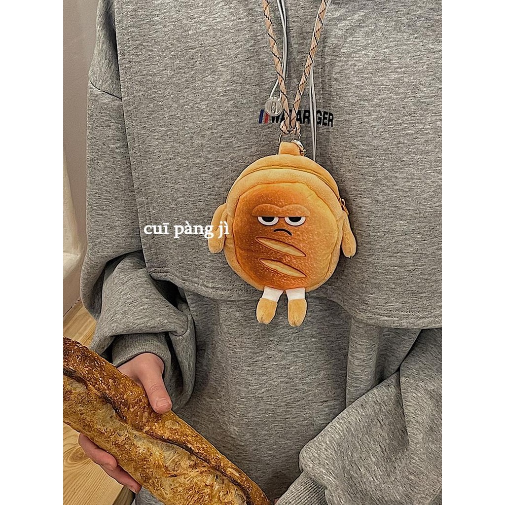 Cute Bread Toast Halter Bag Funny Emoticon Earphone Bag Pendant Card ...