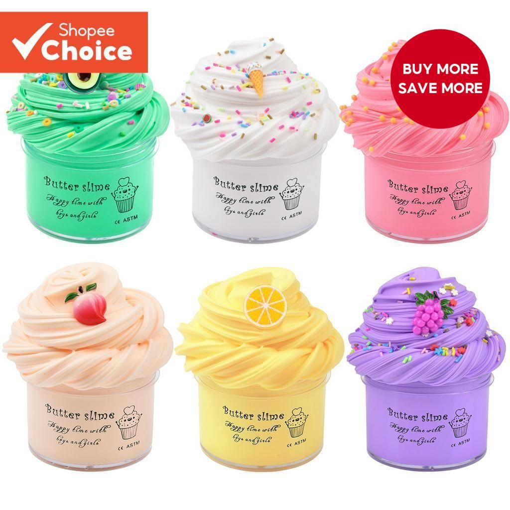 6 Packs 60ml Butter Slime, Avocado, Dragon Fruit, Lemon Slices, Peaches ...