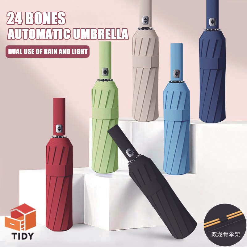 TIDY 24 Ribs Umbrella Folding Automatic Upmarket Storm-resistant Large ...