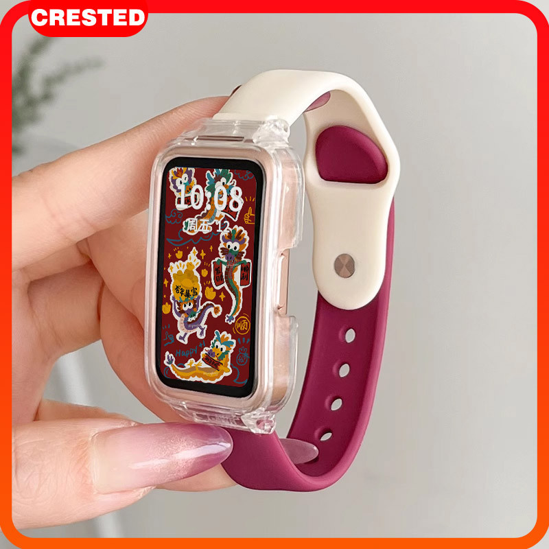 PC Case Rubber Band Strap for Huawei Band 10 9 8 /NFC Hard Transparent ...