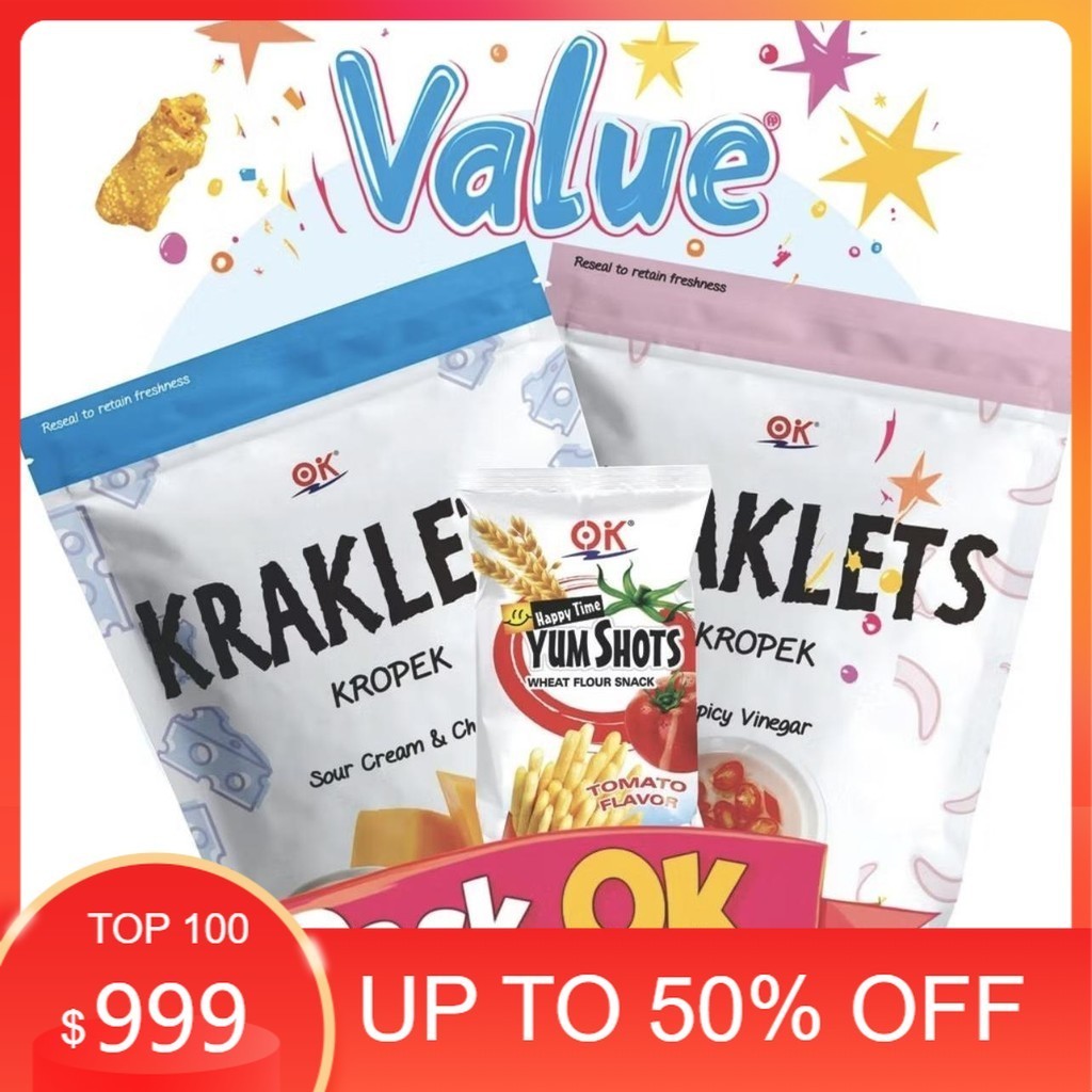 [OK Snacks][3 in 1 set]Kraklets Kropek 320g+Yum Shots Tomato 60g Crispy ...