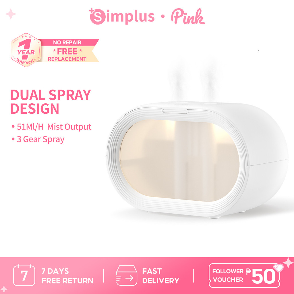 SimplusPink Humidifier Small Desktop Dual-Spray Humidifier with Ambient ...