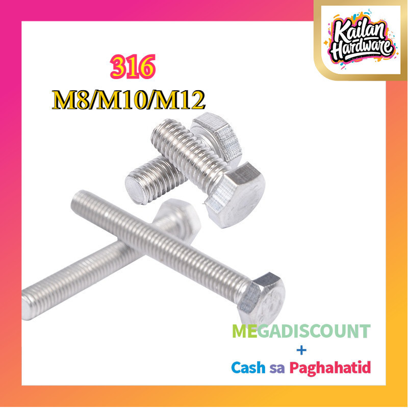 316 Full Thread External Hexagon Bolt M8/M10/M12 * L10-200mm (KL1-PH ...