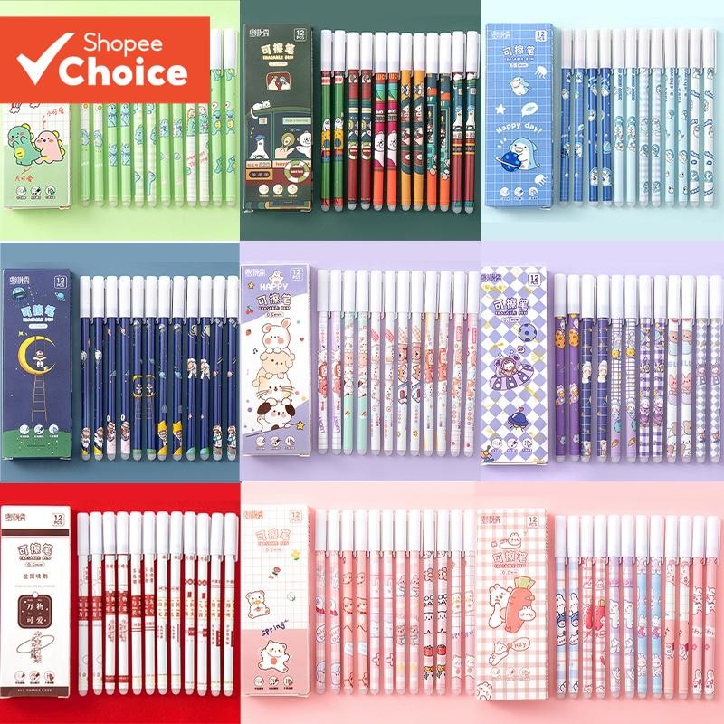 12pcs cartoon 0.5mm erasable gel pen blue ink signature pen office ...