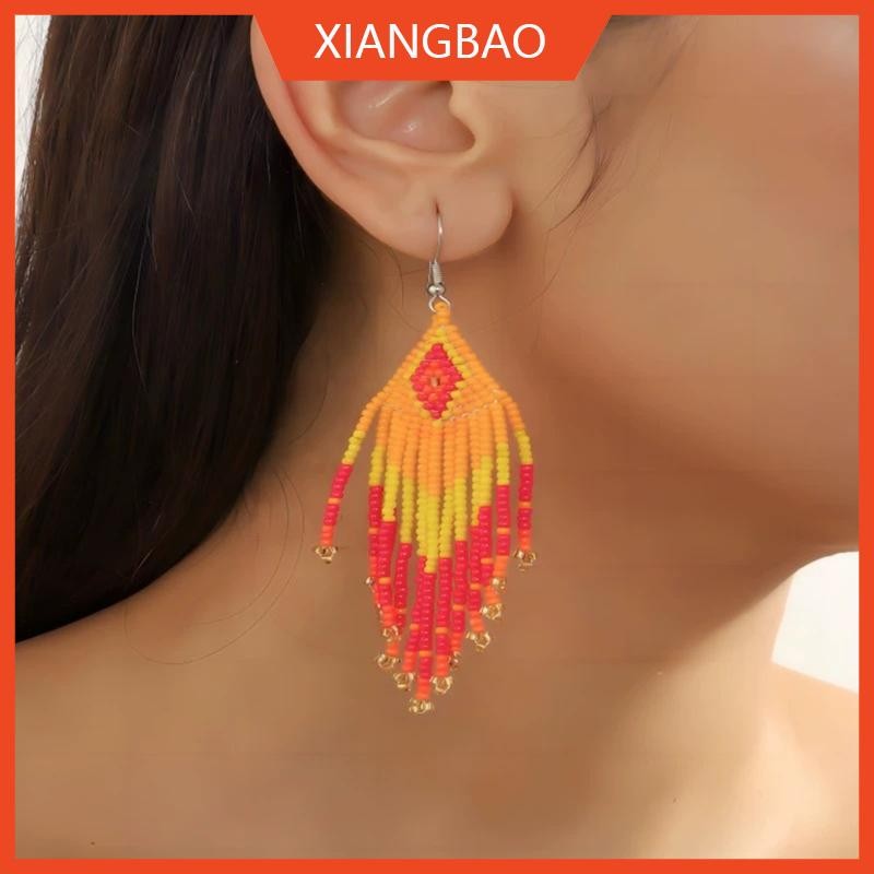 xiangbao Ethnic Bohemian Earrings Glass Seed Bead Floral Tassels Ear ...