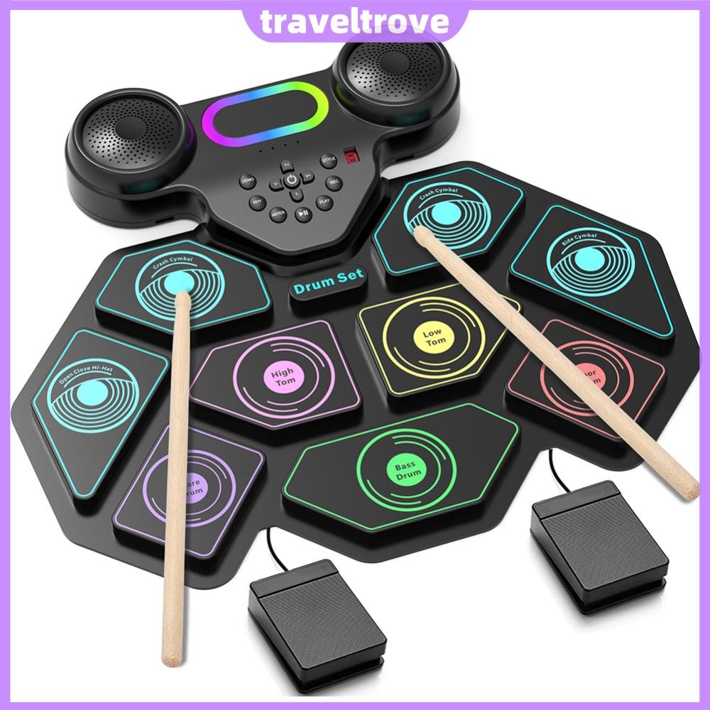 9-Pads Electronic Drum Set Roll-up Electric Drum Set Adjustable Volume ...