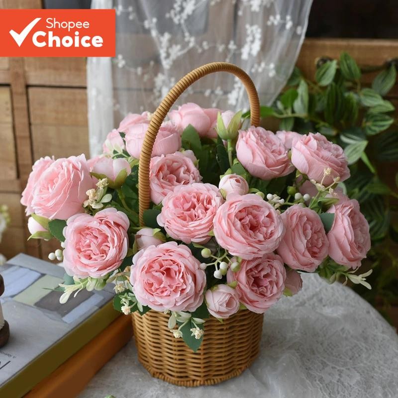 30cm Rose Pink Silk Bouquet Peony Artificial Flower 5 Big Head 4 Small ...
