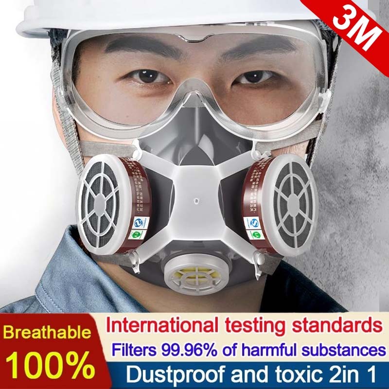 3M Dual Filter Gas Respirator Mask Chemical Anti-DustPaint Industrial ...