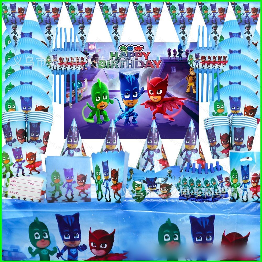 JX1 PJ masks Party decorations Tablecloth Birthday set banner cake card ...