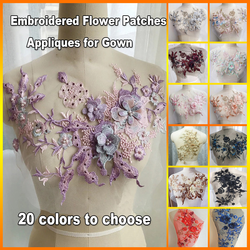 1Pc 3D Flowers Beaded Lace Fabrics Applique Embroidery Sewing On ...