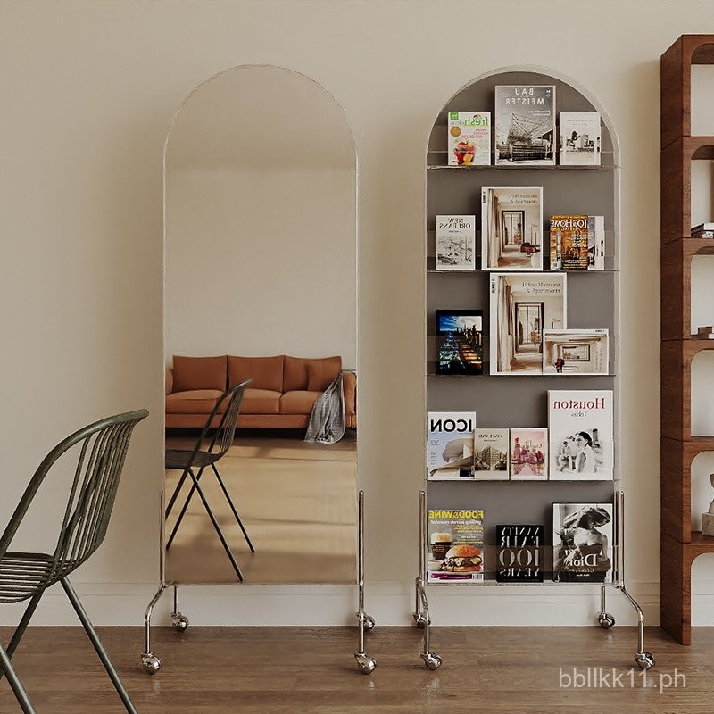 Solid Wood Dressing Mirror Vintage Magazine Rack Full-Length Mirror ...