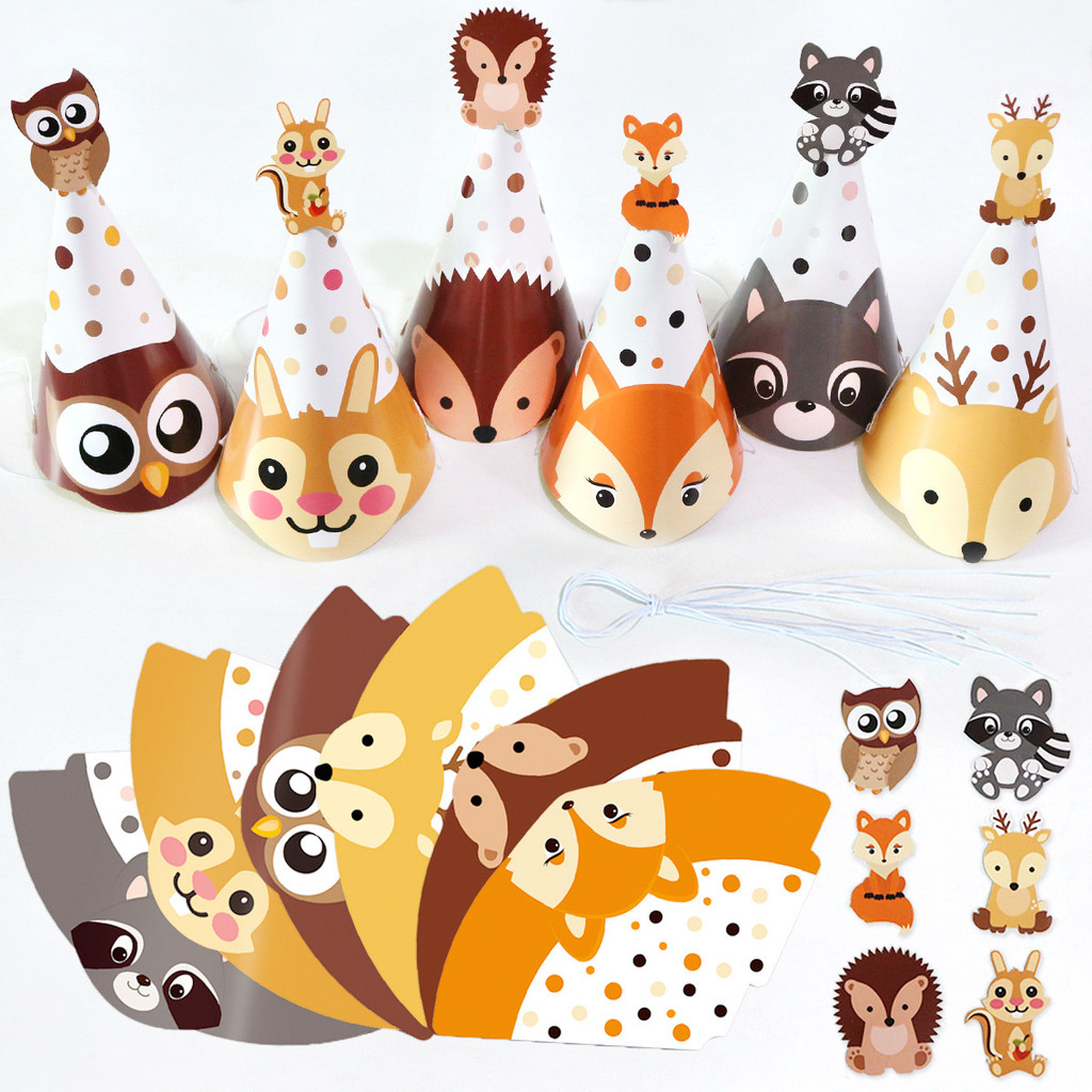 6pcs Forest Animal Birthday Paper Hats Jungle Theme Party Kids Adult ...