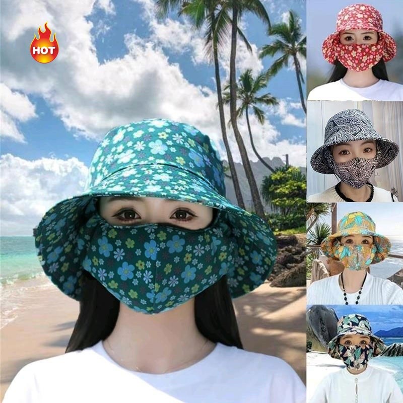 Summer Floral Hat Sun Protection And Sunshade Mask Integrated Sun Hat ...