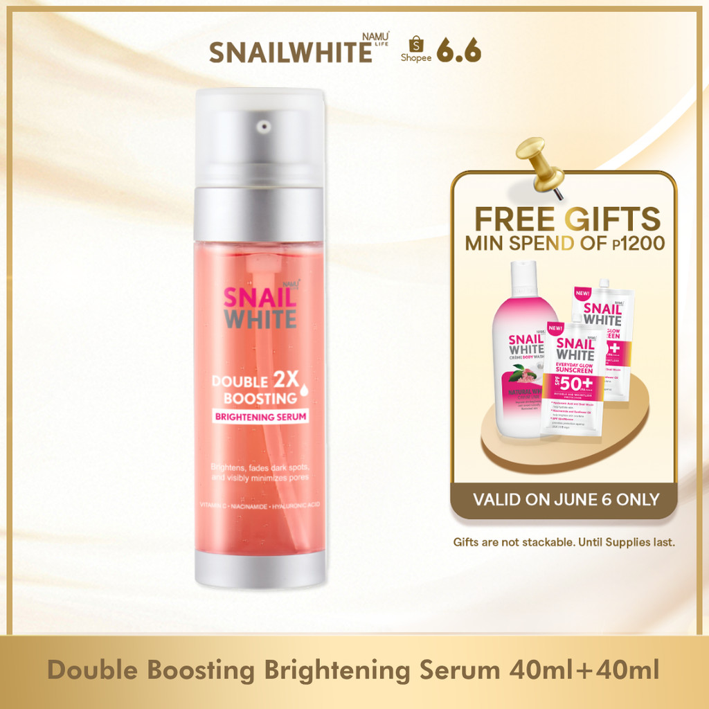 SNAILWHITE Double Boosting Brightening Serum 40ml + 40ml [Vitamin C, Niacinamide, Snail Mucin ...