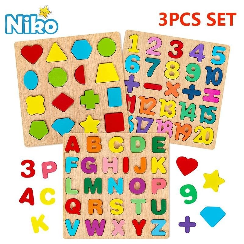 NIKO ABC Alphabet Digital Puzzle Wooden Toys Kid Number Letter shape ...