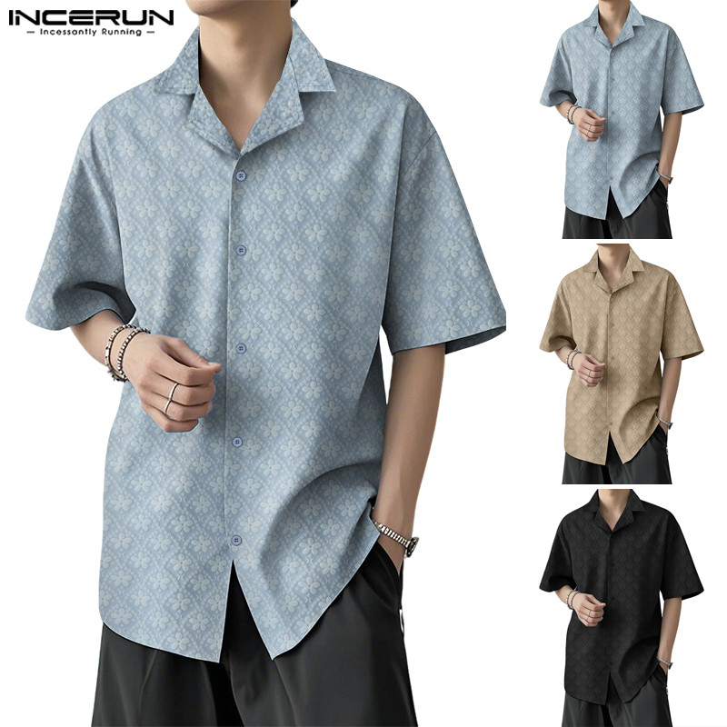 INCERUN Men's Muscle Lace Short Sleeve Casual Shirt | Shopee Philippines