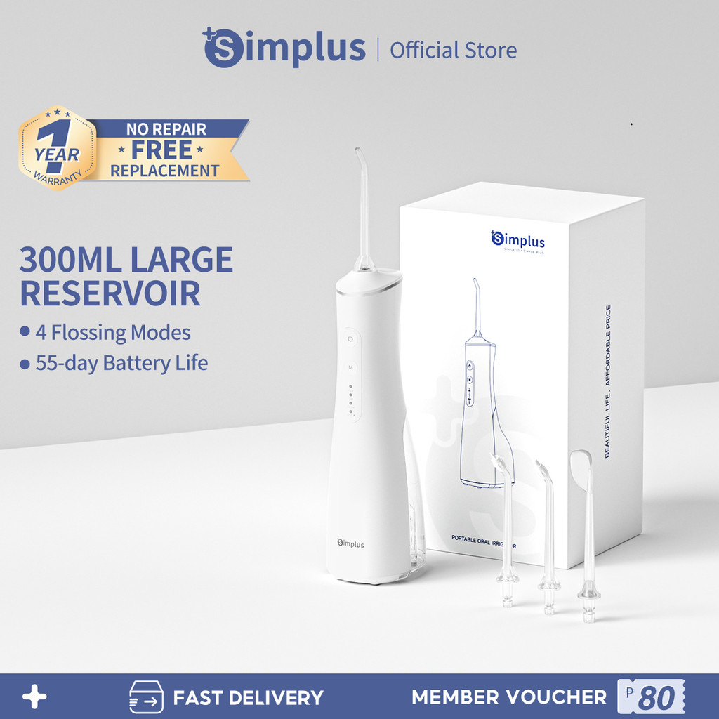 Simplus Water Flosser 4 Modes 55 Days of Battery Life 300mL ...