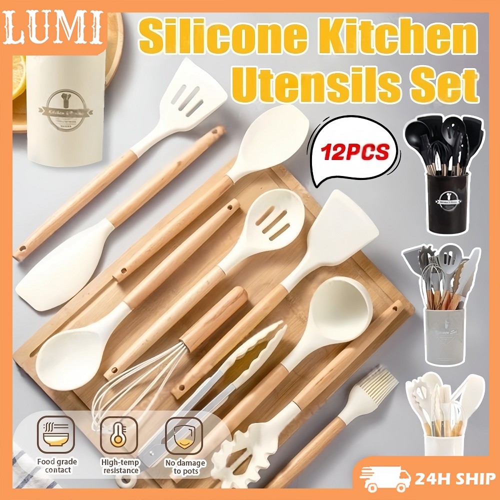12 Pcs/Set Silicone Kitchen Utensils Non-stick Silicone Cooking ...