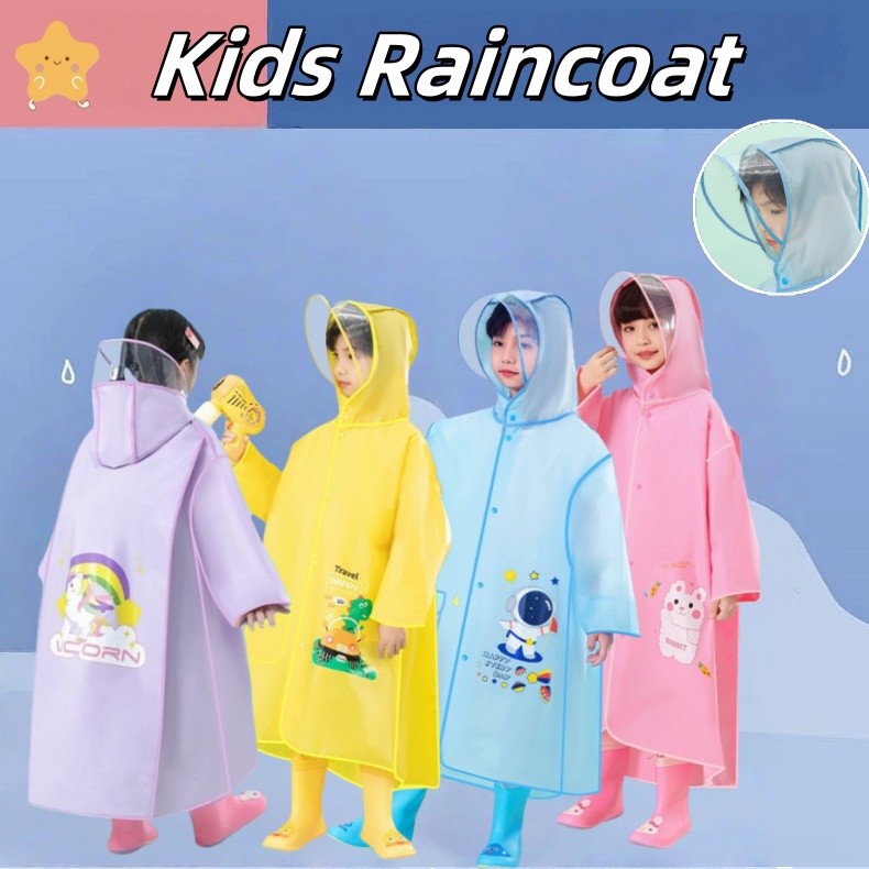 Cartoon Thickened Kids Raincoat With Big Brim Full Body Rainproof ...