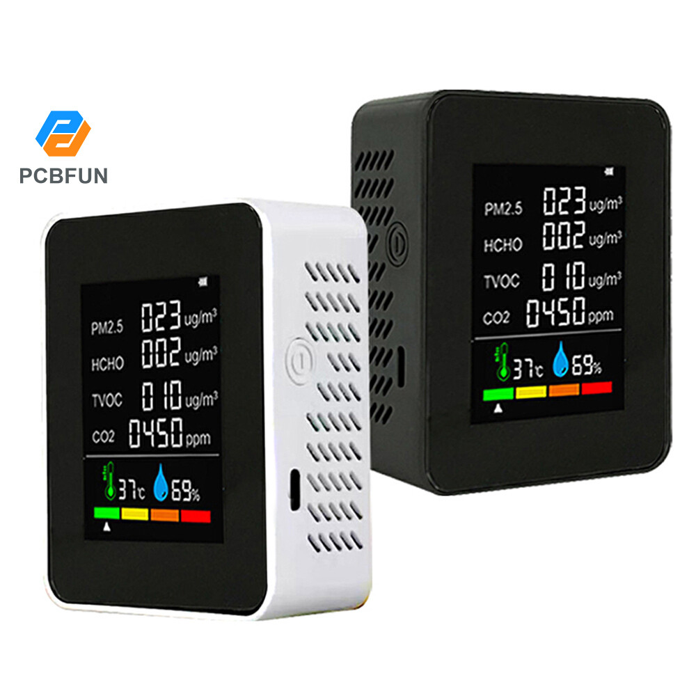Pcbfun 6-in-1 Carbon Dioxide Detector Formaldehyde Detection TVOC PM2.5 ...