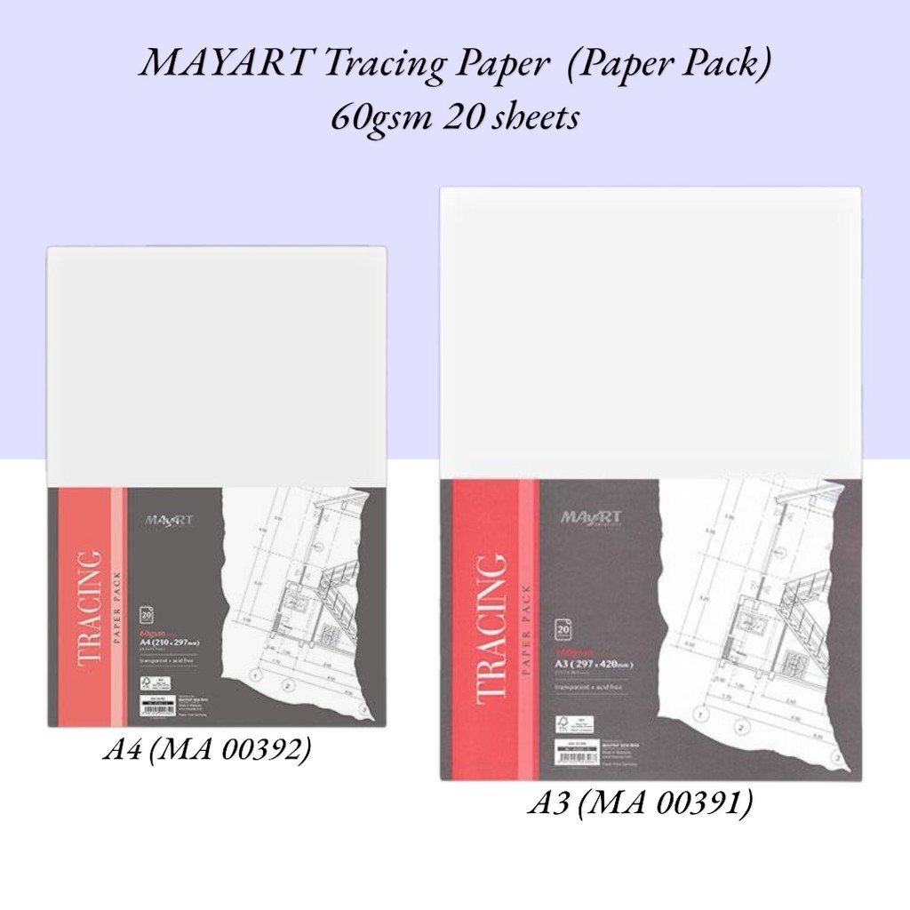MAYART A4 / A3 Size Tracing Paper Pack (60gsm 20 sheets) | Shopee Philippines