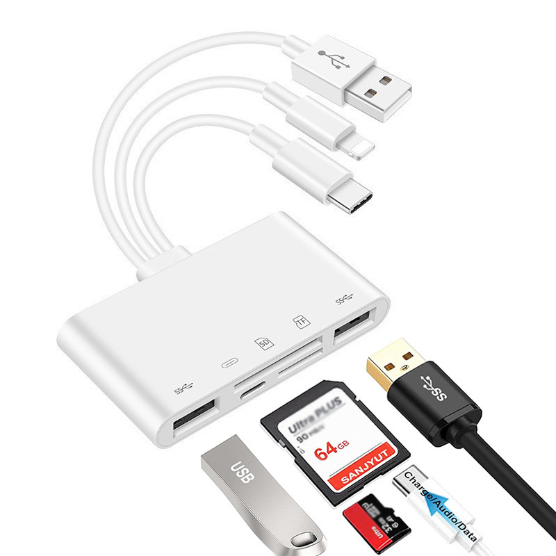 Multi-function Card Reader, Portable Memory Card Reader Support SD Card / FT Card / USB / Type C ...