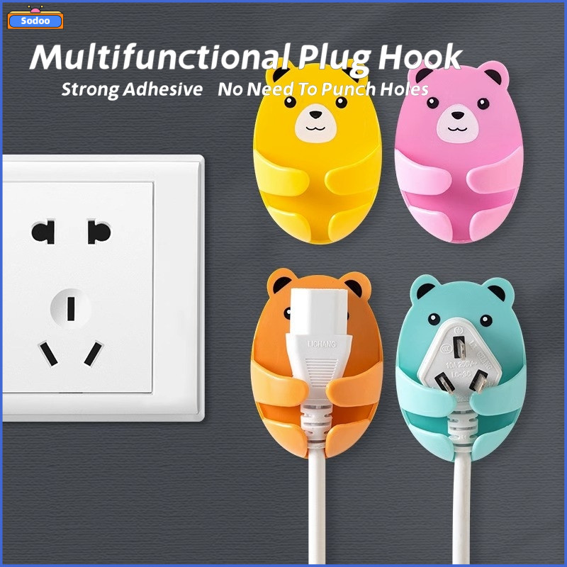 【⚡SD】Practical Bear Plug Hook Non-trace Adhesive Power Plug Hook Multi ...
