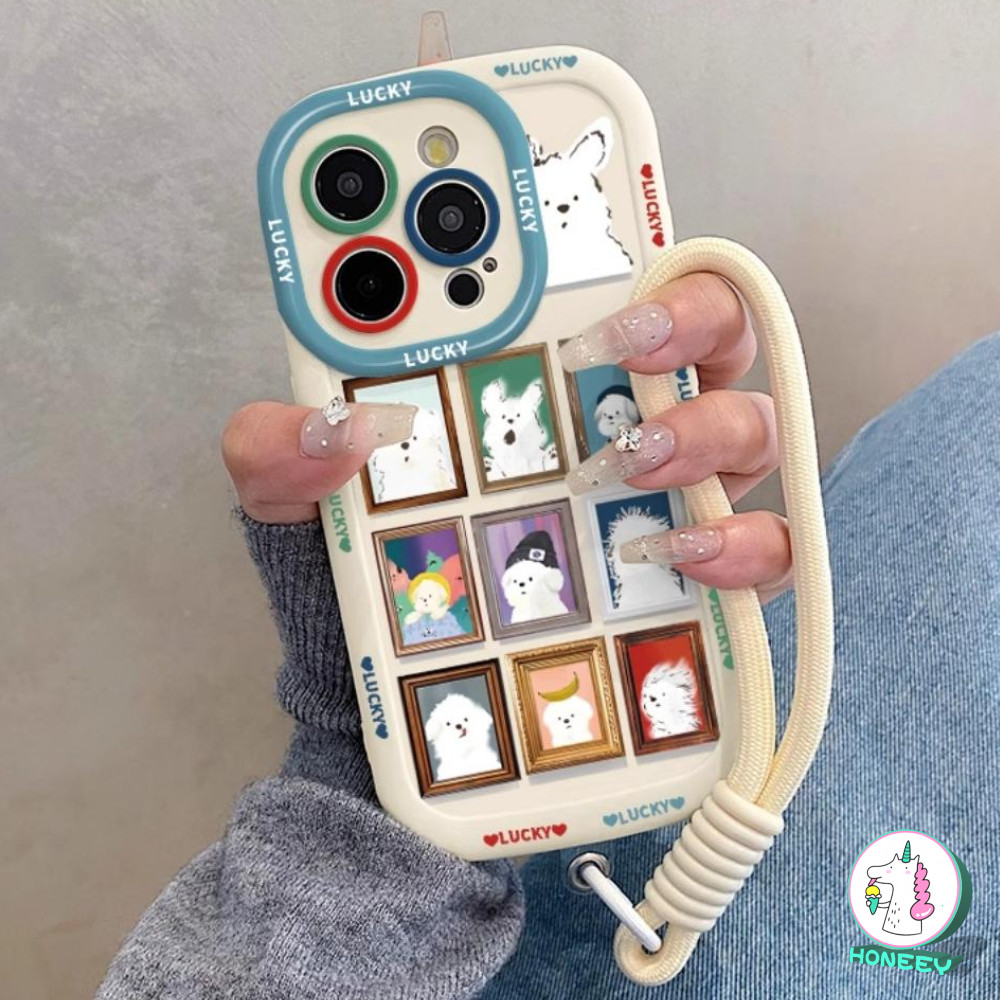 Cute Spliced Puppy Lens Protection Phone Case with Nylon Lanyard for ...